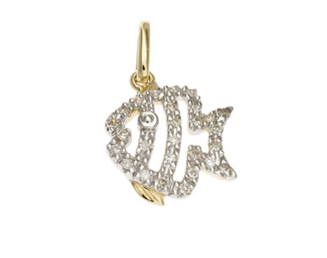 White Diamond and Solid Gold Angelfish Pendant Charm, Fine Jewelry ...