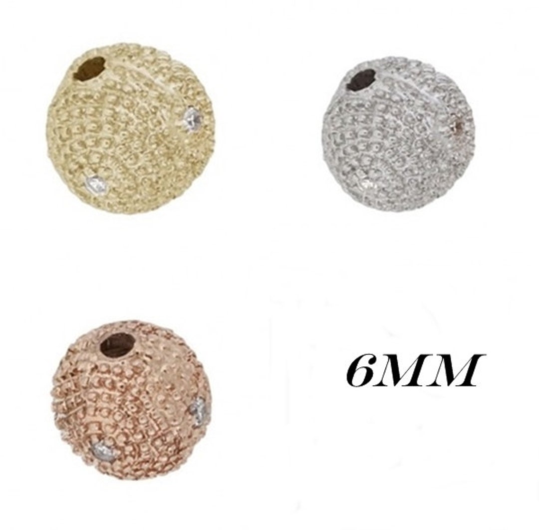 14k Solid Gold and White Diamond Ball Bead - Stunning! - Etsy