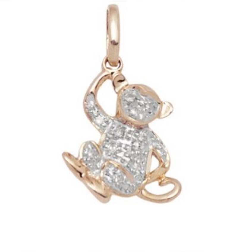 14k Gold and White Diamond Monkey Pendant Charm - Etsy