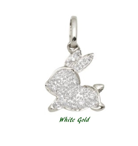 White Diamond and 14k Solid Gold Bunny Rabbit Pendant Charm - Etsy