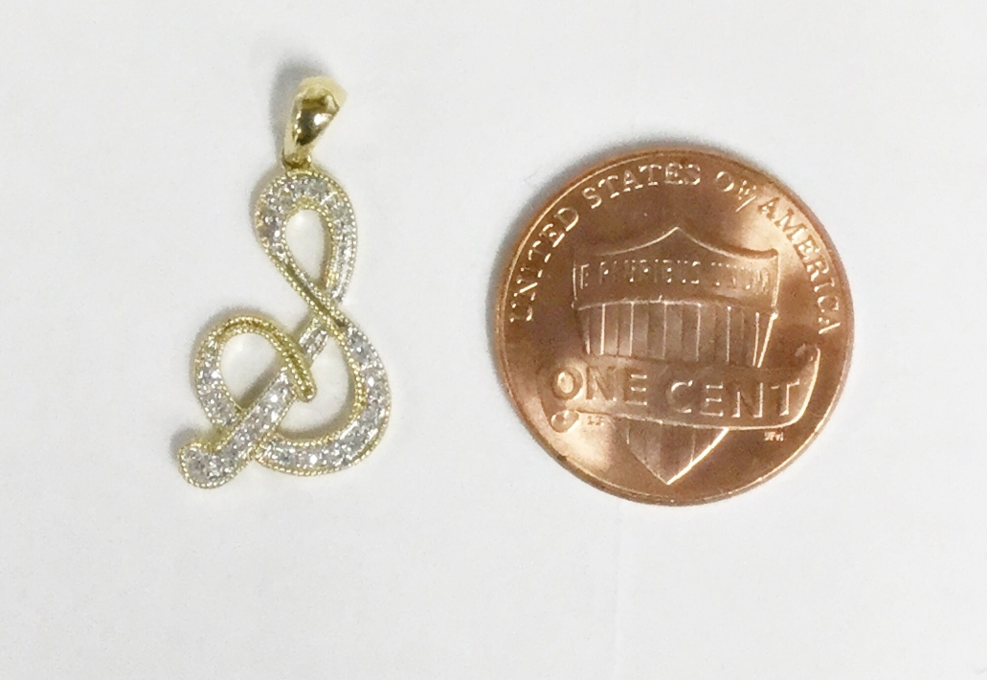 14k SOLID Gold and WHITE Diamond Script Initial Charm Letter - Etsy