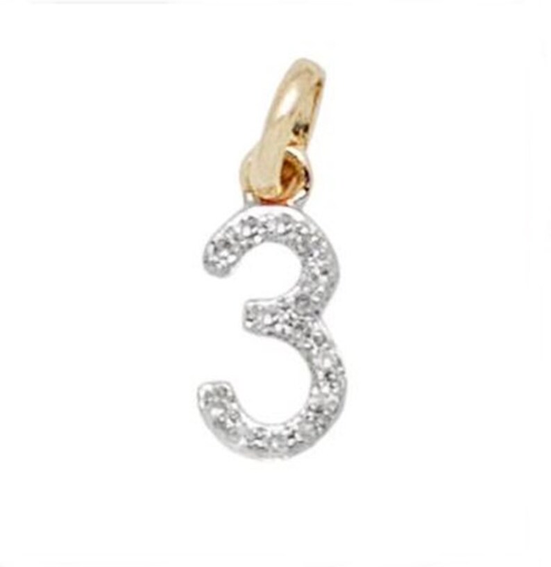 14k SOLID Gold and Diamond Number Charm Number 3 8mm - Etsy Sweden