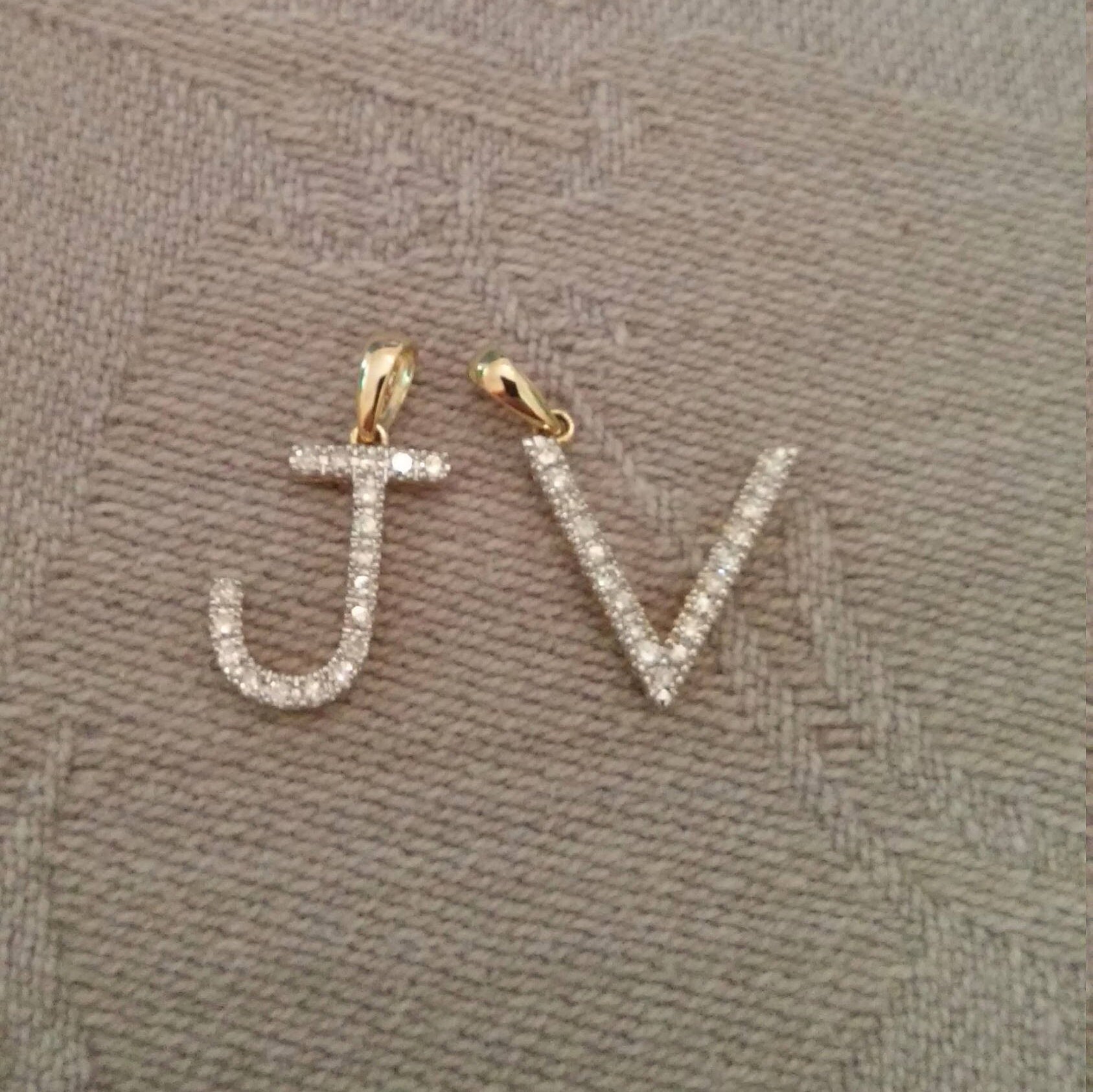 Large 14k Solid Gold and Diamond Initial Pendant Charm - Letter J ...