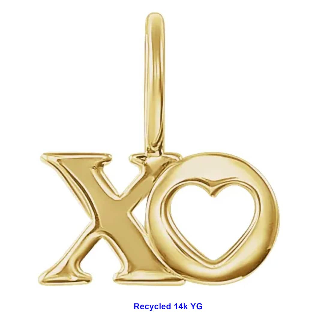 Recycled 14k Solid Gold XO Love Charm/ Charm Bracelet Charm/ Recycled ...