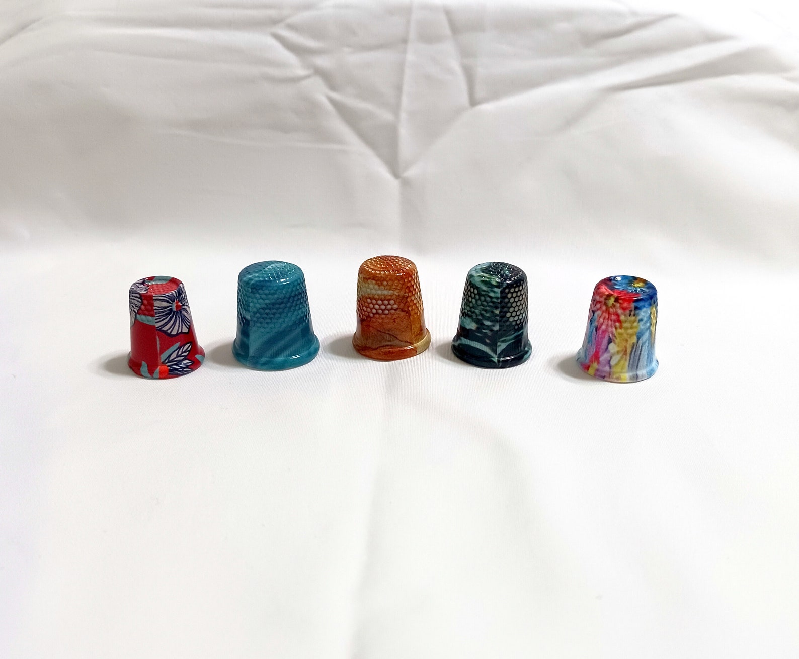 Set of 5 Thimbles, Collectable Thimbles, Metal, Floral, Quilter ...