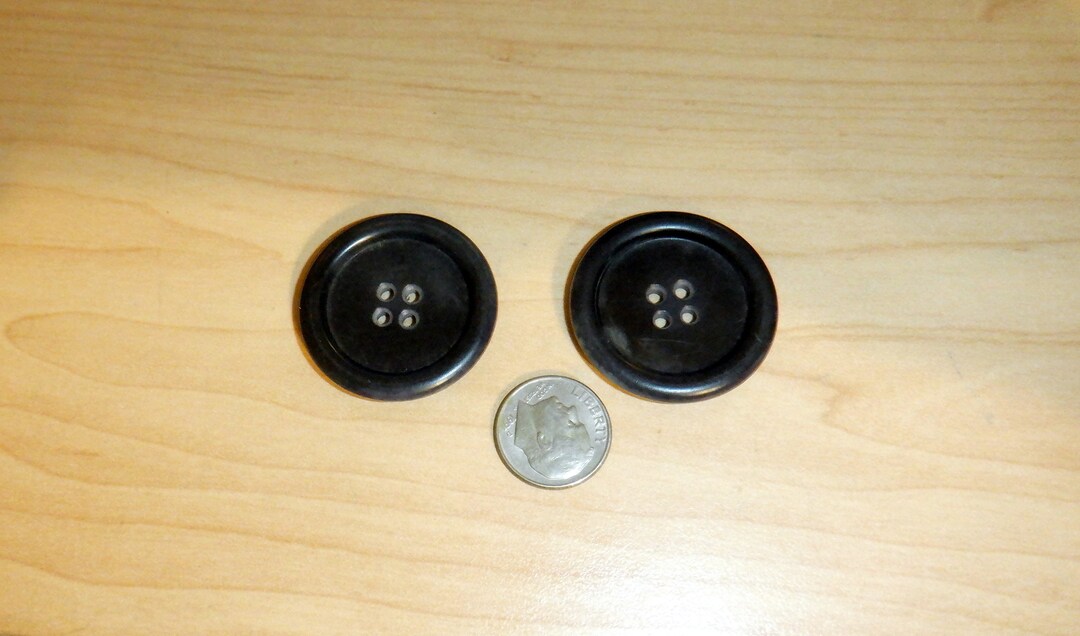 2 Large Black Buttons 4-hole Buttons - 32mm X 5 Mm - Vintage Buttons ...