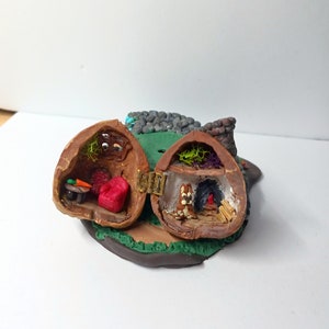 Walnut Bunny House With Base Miniature Polymer Clay - Etsy
