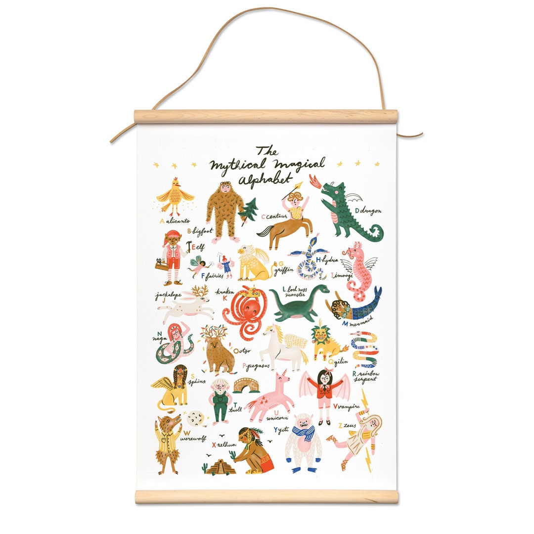Mythical Magical Alphabet Canvas Banner Hanging Art Print Nursery Decor ...