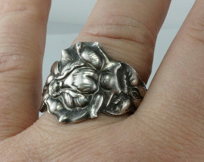 ANTIQUE SILVER SPOON Ring. Flower Sterling Spoon Jewelry. Size - Etsy