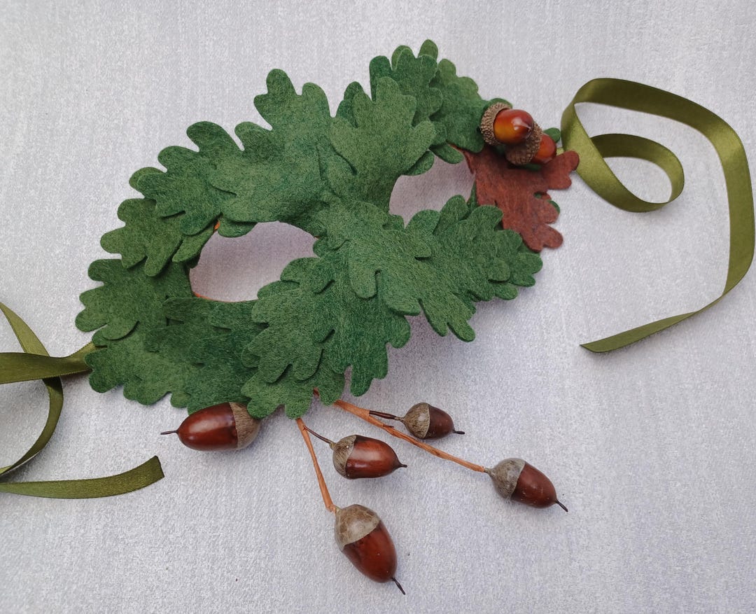 Oak Leaf and Acorn Mask, Masquerade Masks, Green Felt Leaves, Festival ...