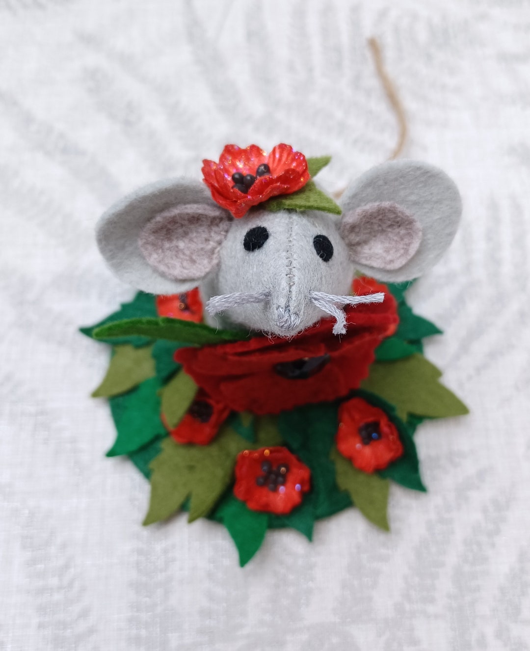 Mouse and Poppy, Cute Felt Mouse, Handmade Ornament, Small Felt Mice ...