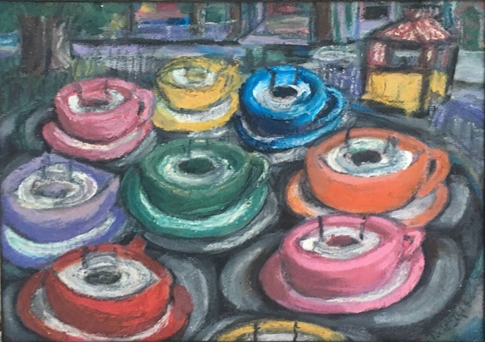 Amusing Cups Painting of Giant Cups That People Ride in at Many ...