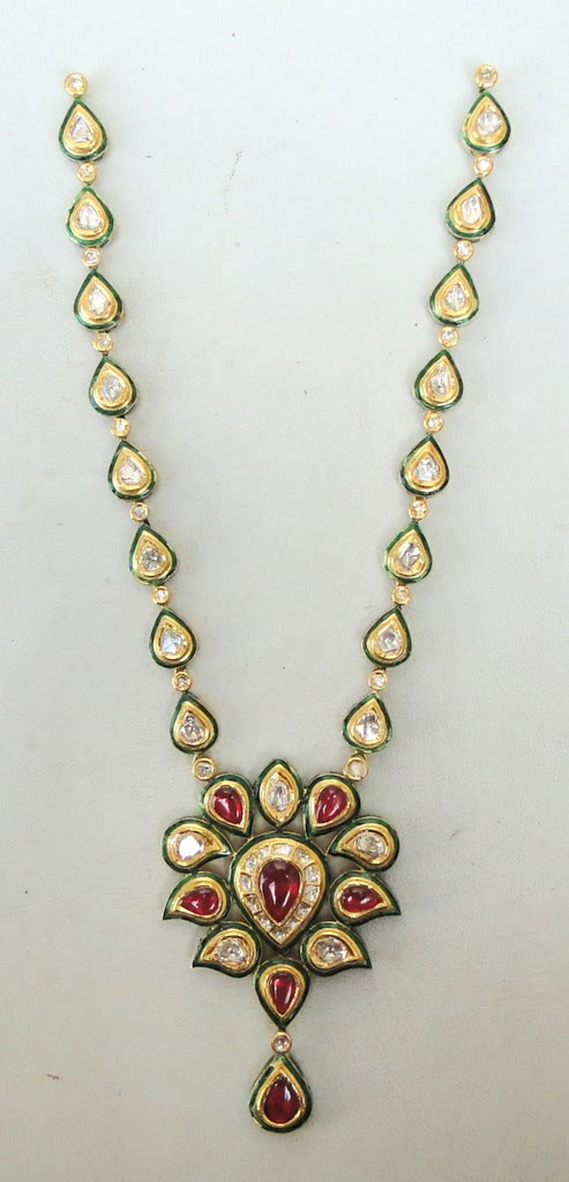 Vintage 20 K Gold Diamond Kundan Enamel Work Necklace Rajasthan India ...