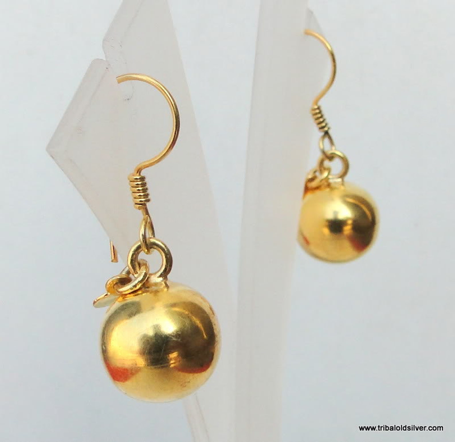925 Sterling Silver Gold Gilded Earring Pair Ball Plane - Etsy