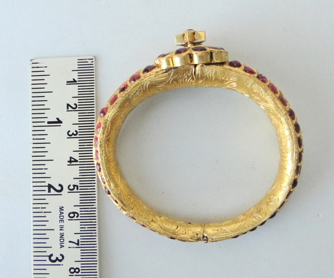 Vintage Antique 20k Gold Diamond Polki Ruby Hinge Bracelet Bangle ...