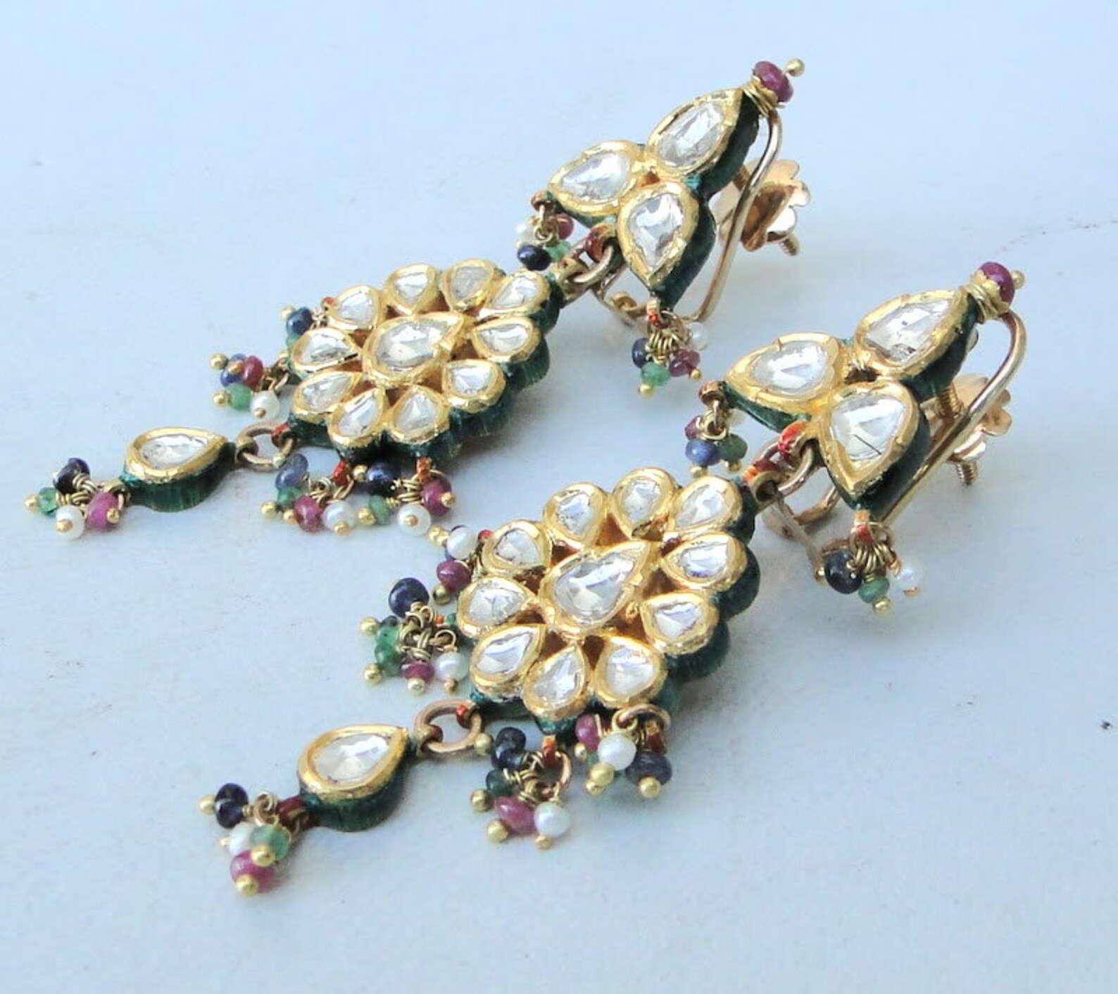 Vintage Antique 22 K Gold Diamond Kundan Meena Earring - Etsy