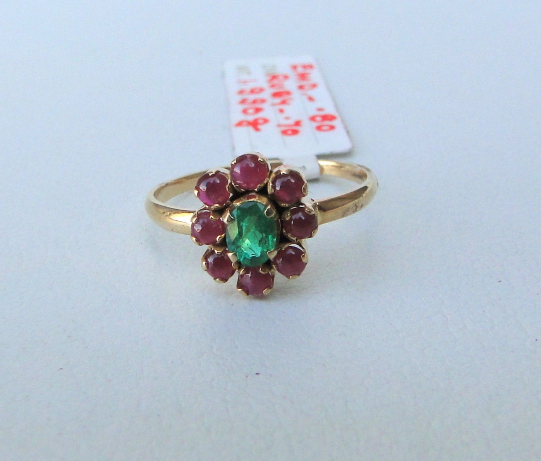 14 Carat Solid Gold Natural Ruby & Emerald Gemstone Ring - Etsy