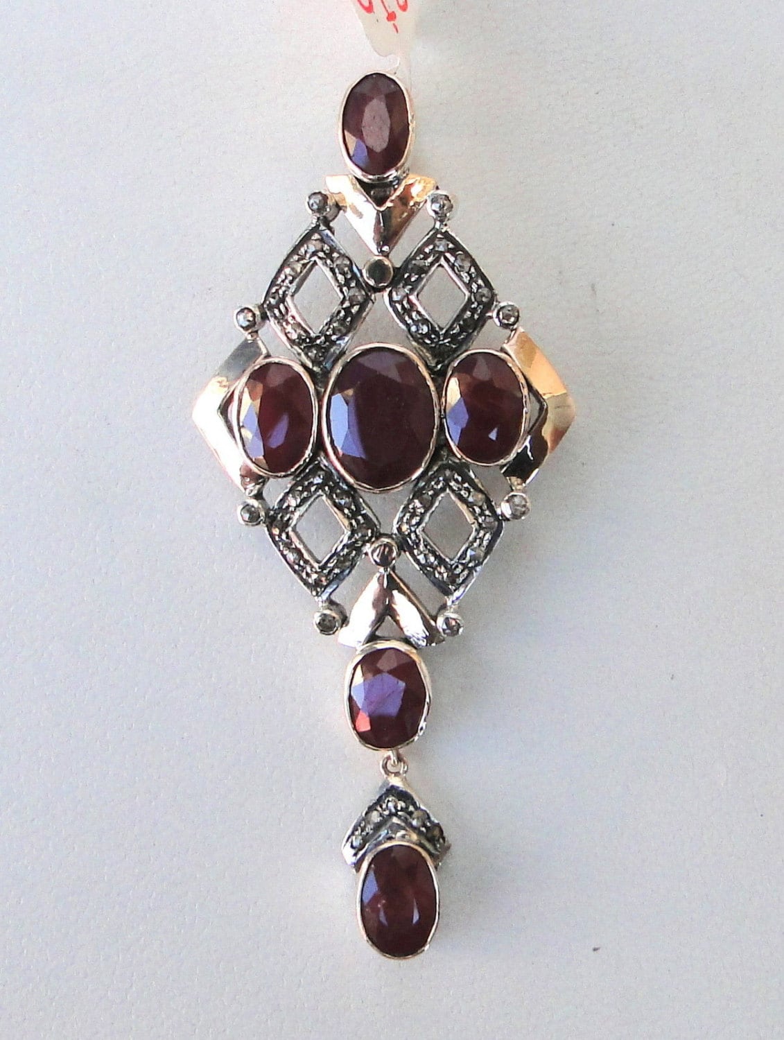 Victorian Diamond Ruby 14 K Gold Silver Pendant Amulet Necklace India ...