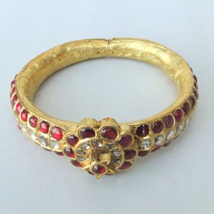 Vintage Antique 20k Gold Diamond Polki Ruby Hinge Bracelet Bangle ...