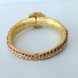 Vintage Antique 20k Gold Diamond Polki Ruby Hinge Bracelet Bangle ...