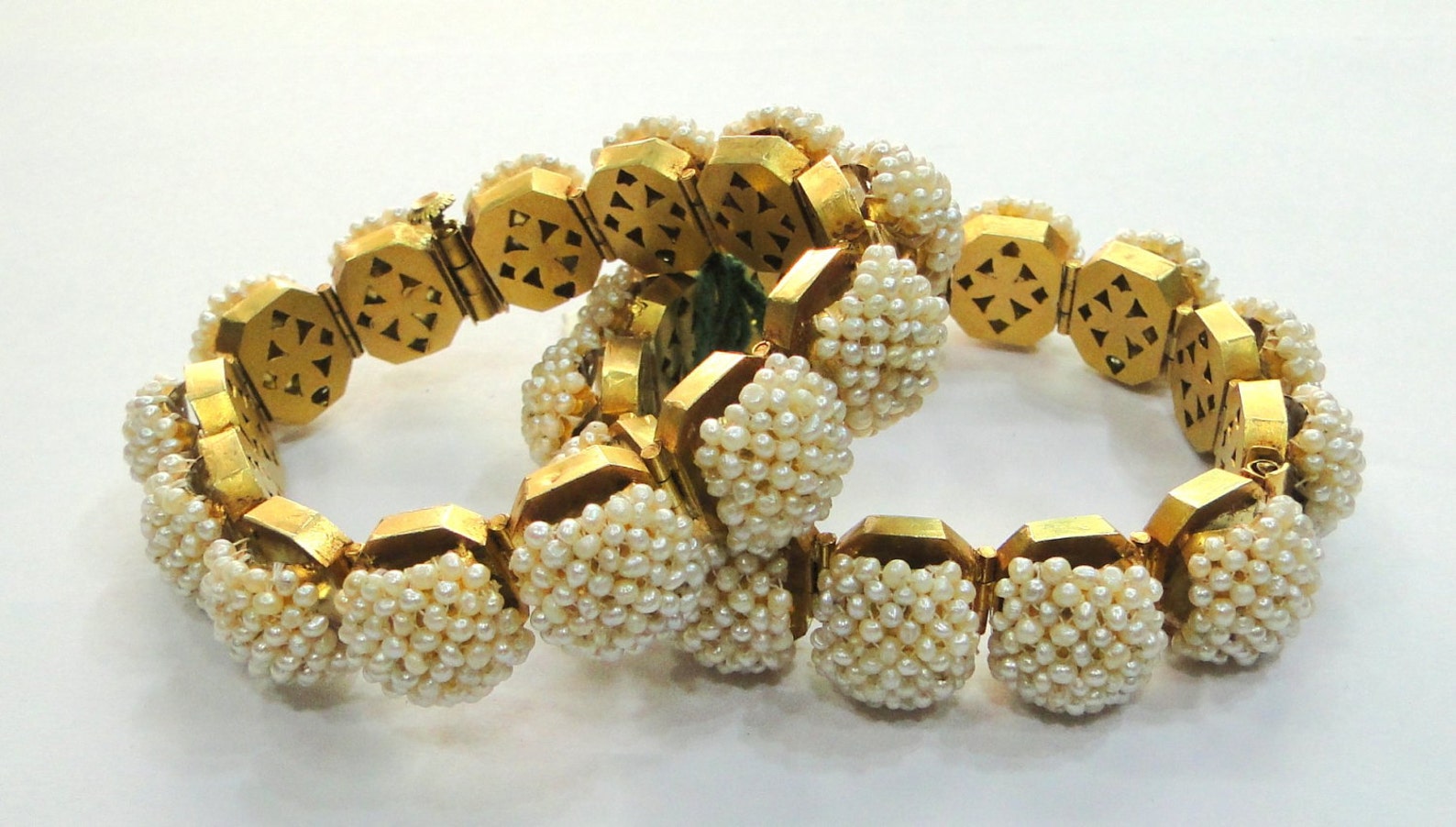 Rare Vintage Antique Collectible Solid 22K Gold Jewelry Pearl Bracelet ...