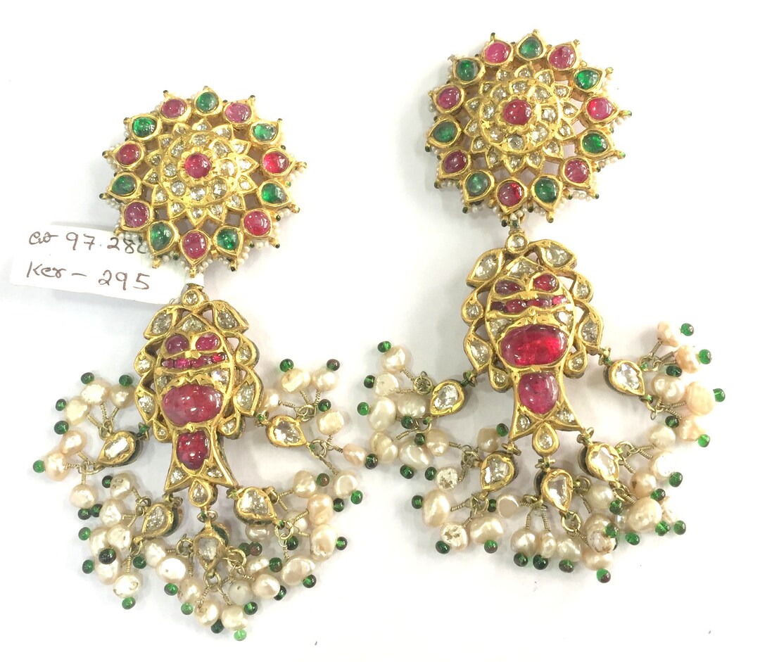 Vintage Antique 22k Gold Jewelry Precious Gemstones Enamel Work Earring ...