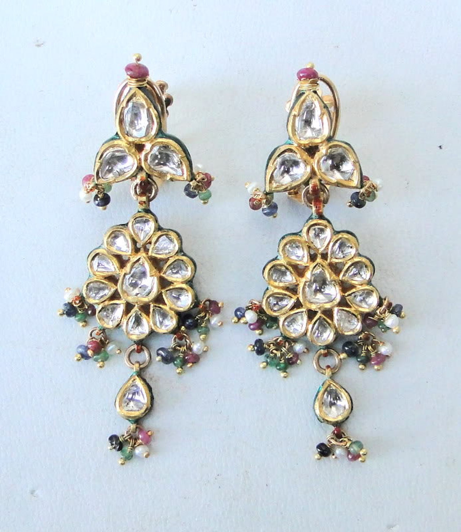Vintage Antique 22 K Gold Diamond Kundan Meena Earring - Etsy