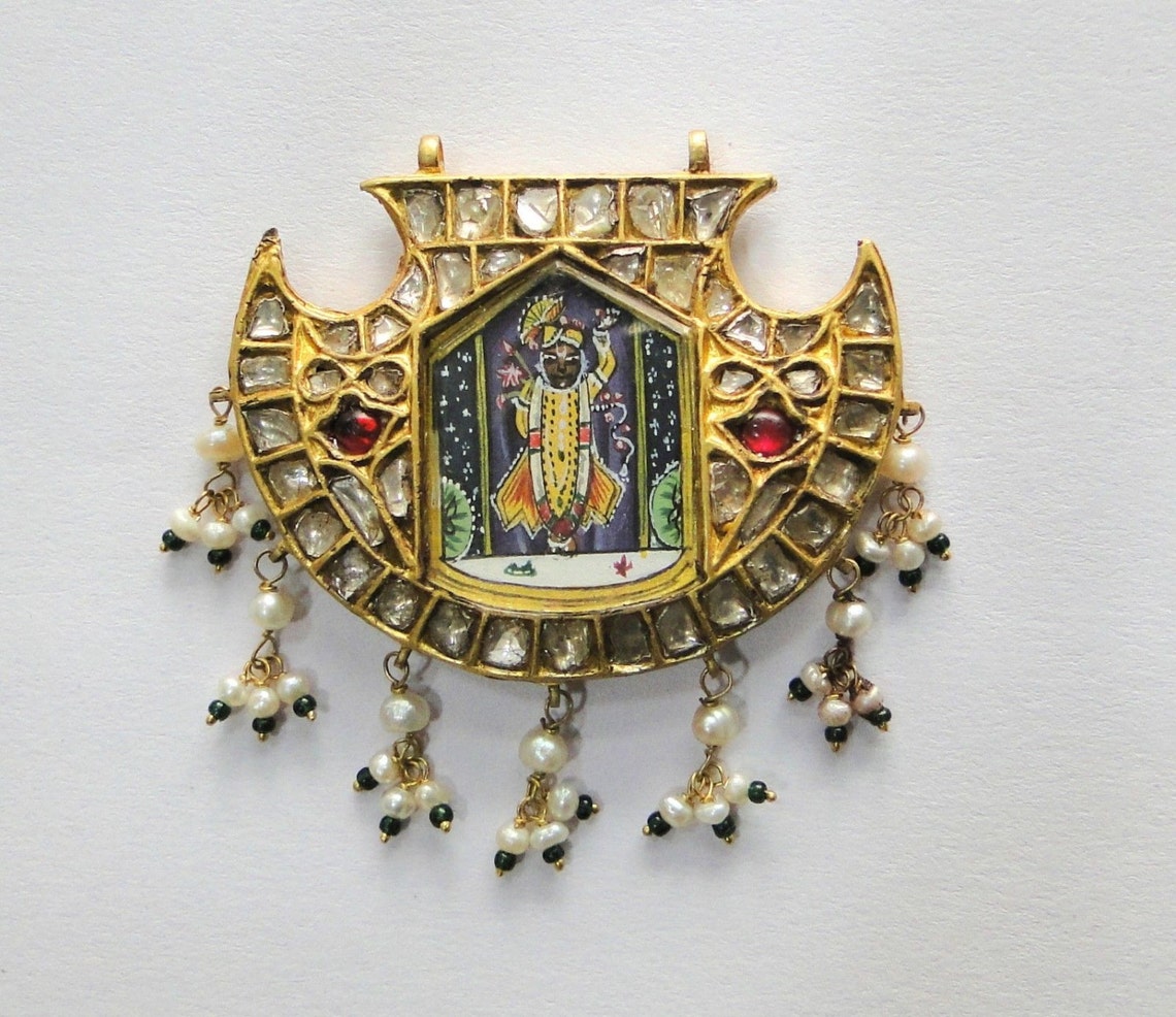 Vintage Antique 20 Carat Gold Lord Shreenath Ji Pendant Amulet Necklace ...