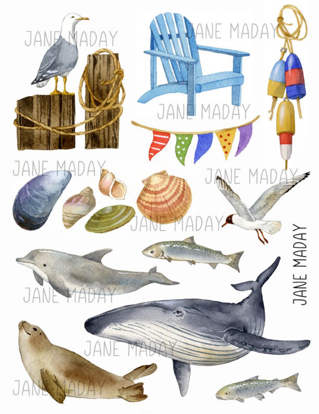 Digital Download Printable Coastal Stickers: Humpback Whale Clipart - Etsy