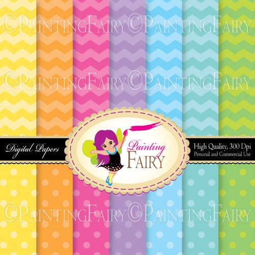 Digital Scrapbook Papers Pink Purple Orange and Green | Etsy