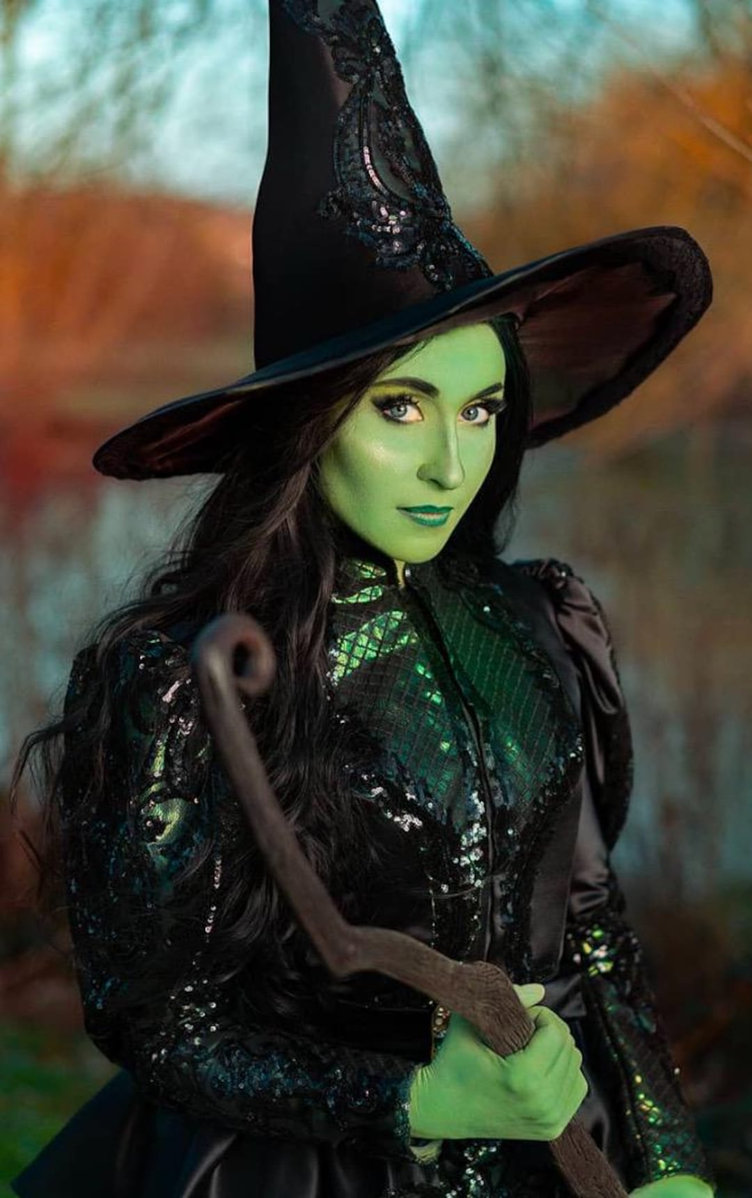 Elphaba WICKED Witch Cosplay Wig * Beautiful Long, Black, Wavy Wig That ...