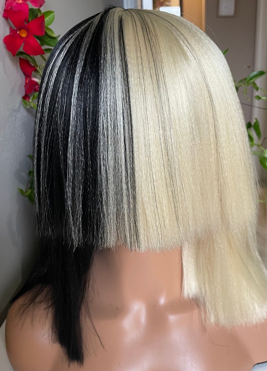 Sia Bob Style Wig Black & Blonde Wig With Very Long Bangs READY to SHIP ...