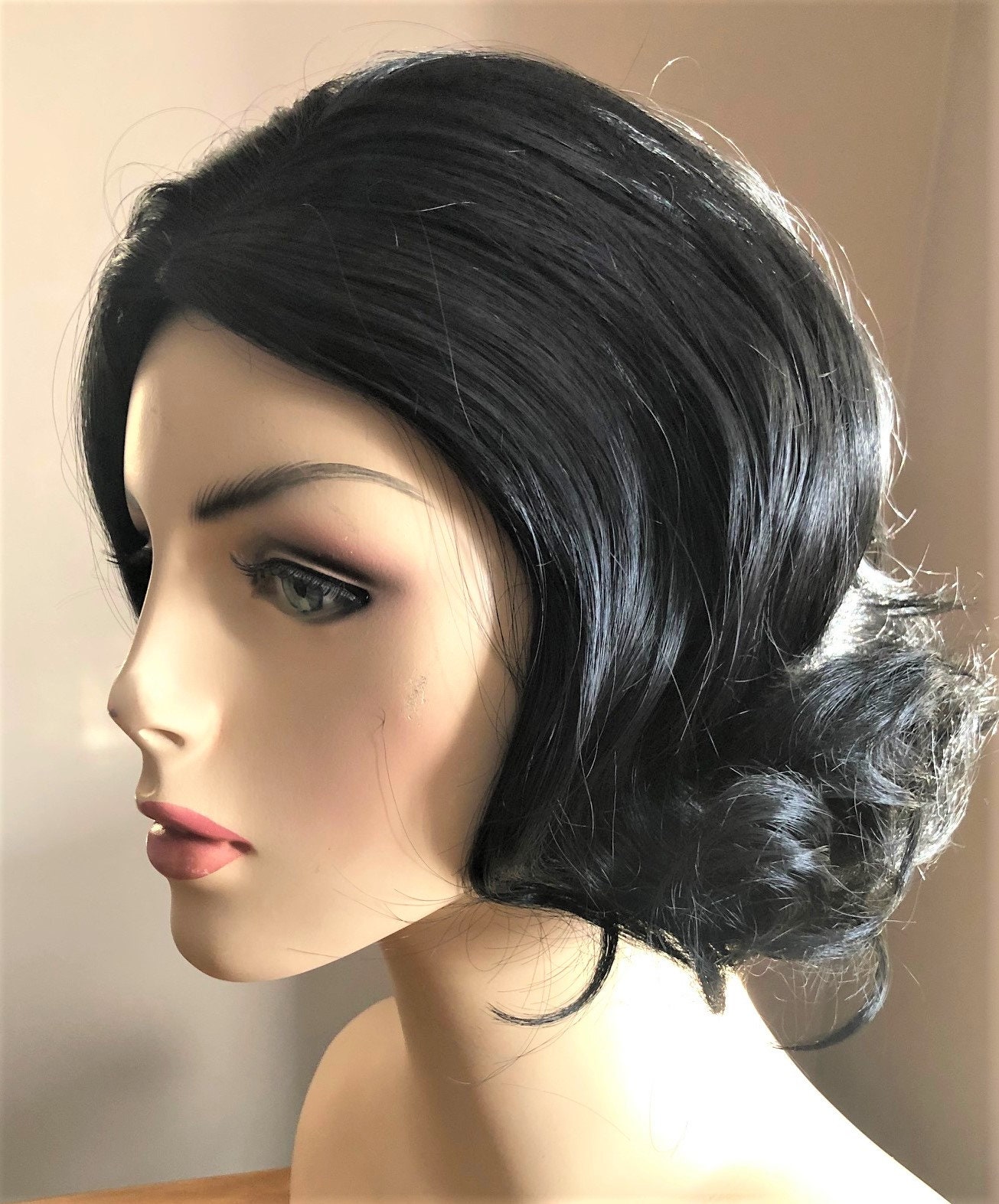 SNOW WHITE Wig Short Wavy Black Wig Shiny and Soft Ready - Etsy
