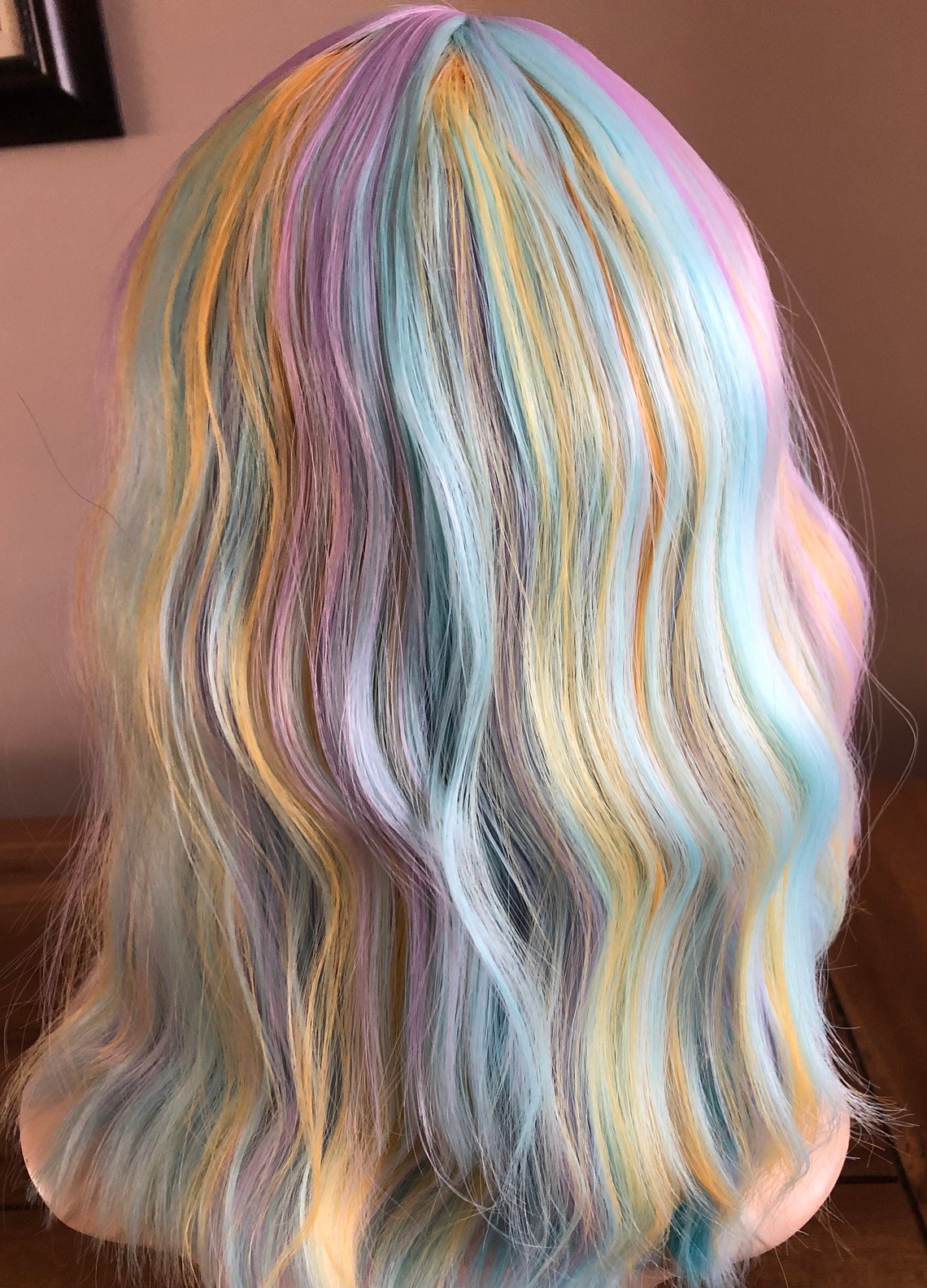 CASSIE Cosplay Wig Short Wavy Rainbow Pastel Colored Wig is | Etsy