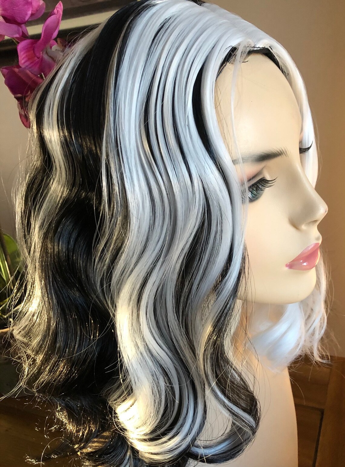 Cruella De Vil Style Wig so Soft Black & White Wig READY | Etsy