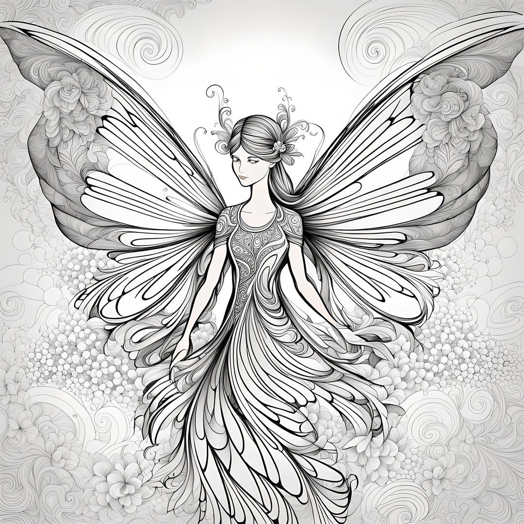 Fairy for Coloring as Stress Relief - Etsy