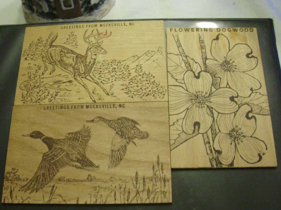 1988 Wooden Crafted Location Post Cards Beautiful and Very Detailed ...