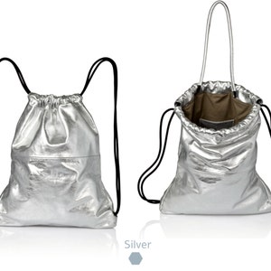Metallic Silver Leather Backpack Purse Multi Way Leather Back Bag ...