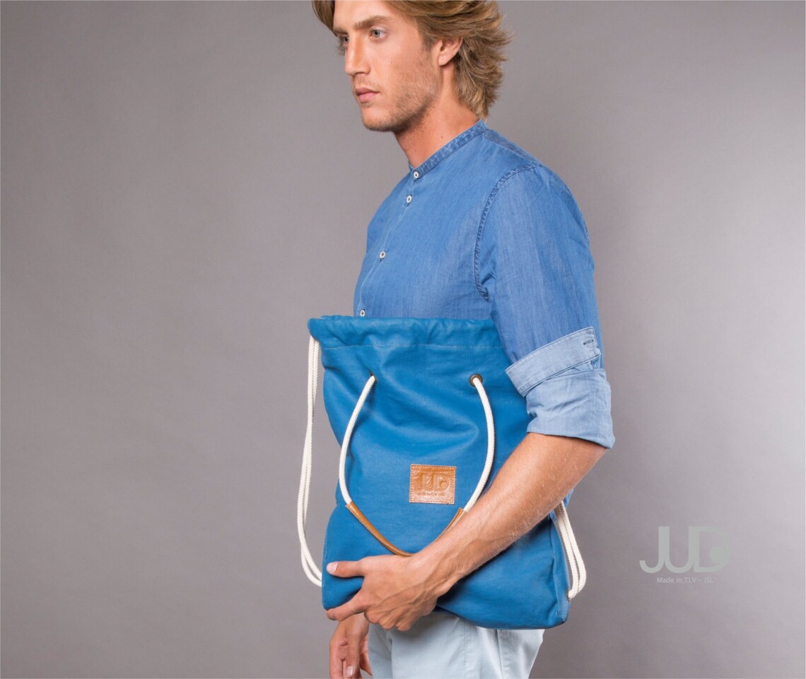 Men Blue Canvas Backpack Convertible Backpack Men Drawstring - Etsy