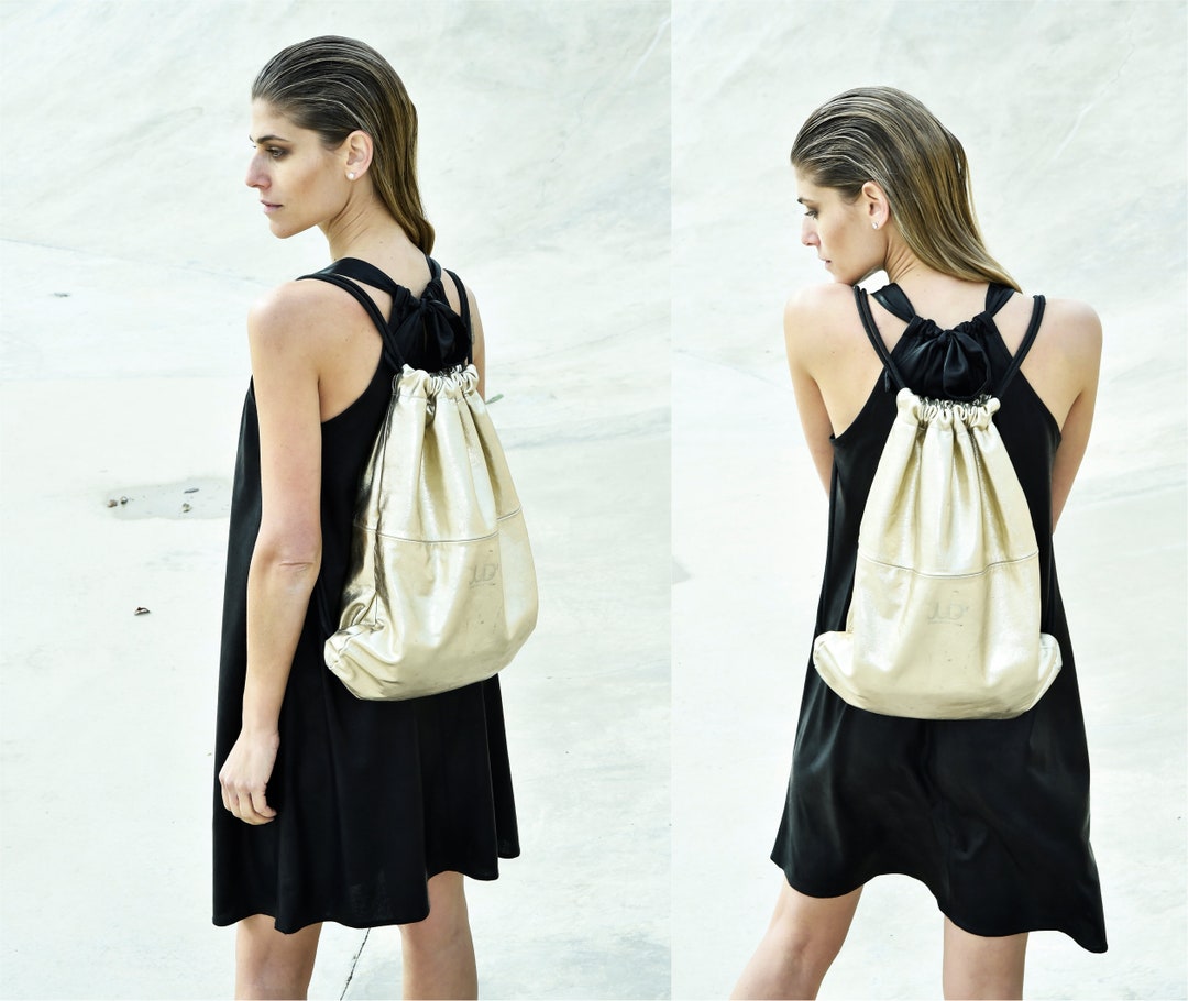 2-in-1 Gold Leather Backpack Women, Metallic Leather Tote Bag UNISEX ...