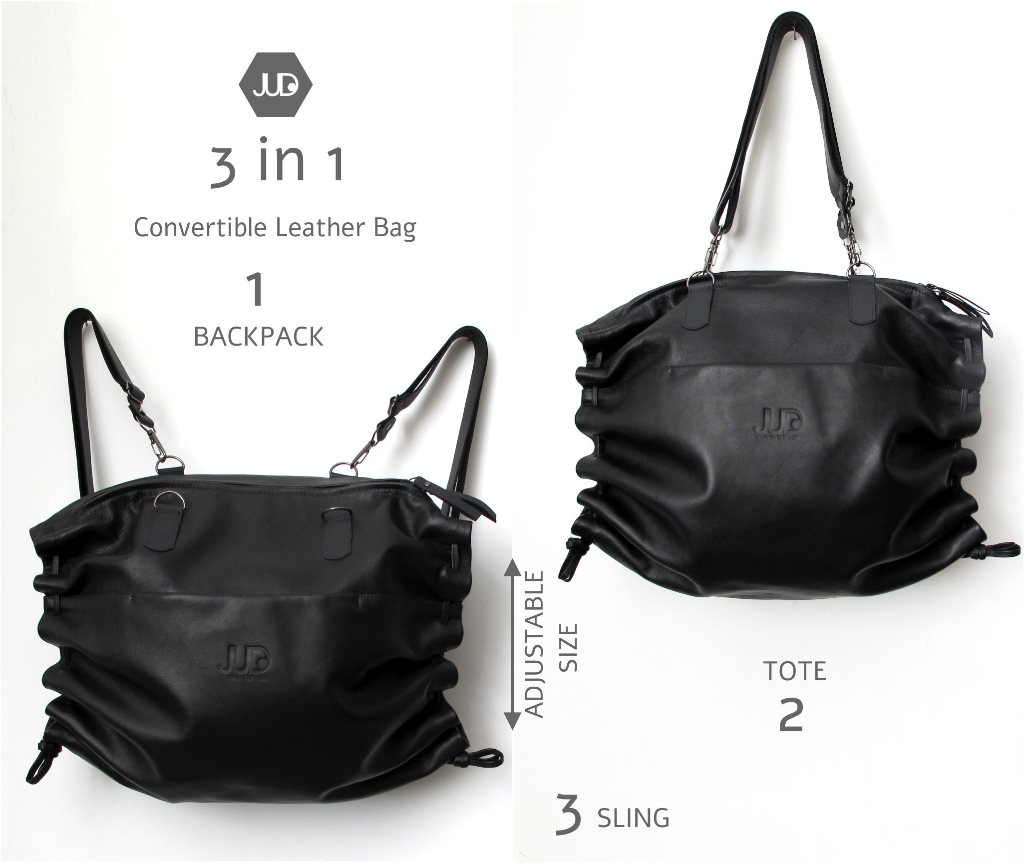 Black Leather Convertible Backpack Tote Laptop Backpack Leather ...
