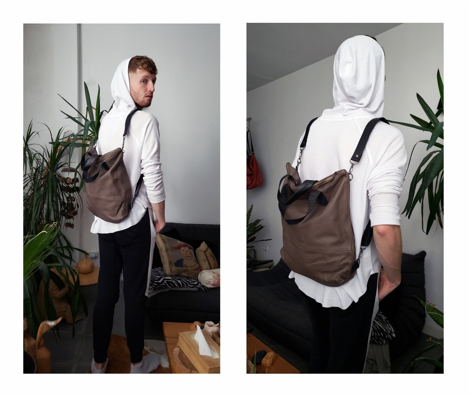 Walnut Brown Leather Backpack Women Convertible Leather Bag - Etsy