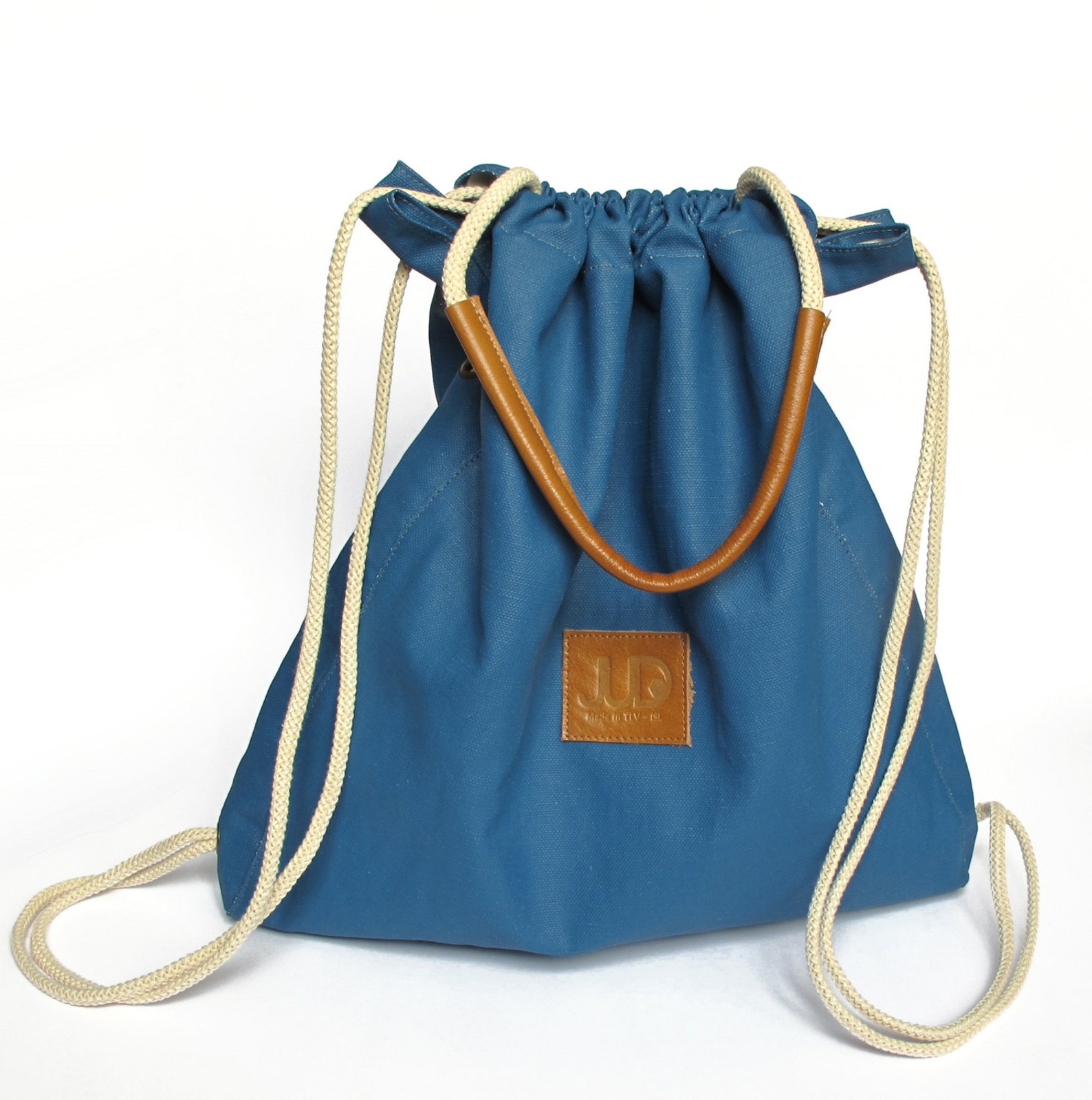 Large Blue Canvas Drawstring Backpack Purse Unisex Travel Bag Large ...