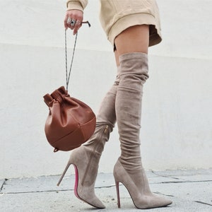 3in1 Soft Brown Leather Bag Drawstring Bag for Women Sling Bag, Leather ...