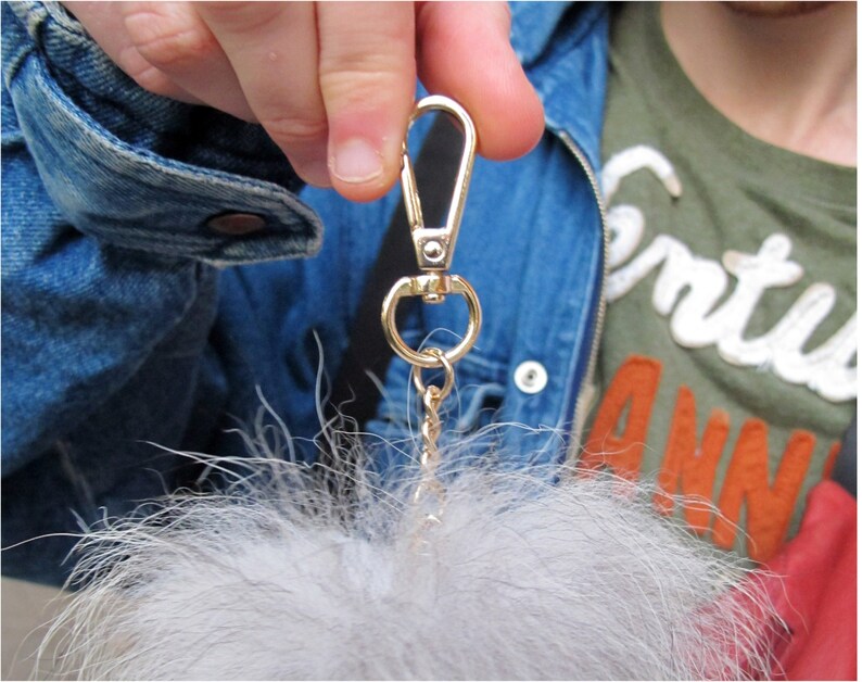 Faux Fox Fur Tail Keychain - Black and White Fox Tail Keychain for ...