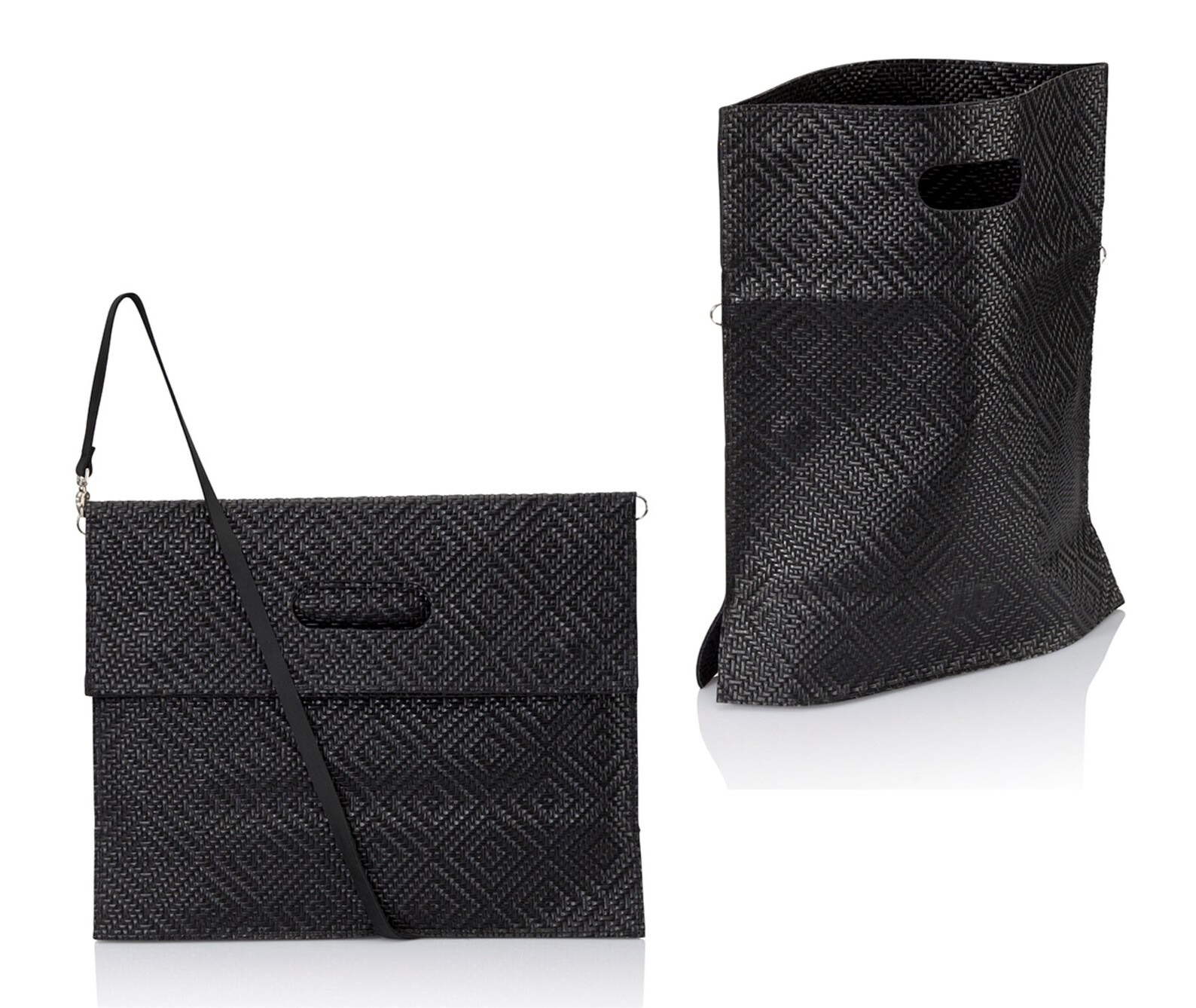 Woven Black Leather Handbag Lightweight Foldover Purse Slim - Etsy