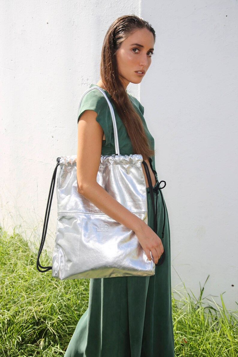 Metallic Silver Leather Backpack Purse Multi Way Leather Back - Etsy