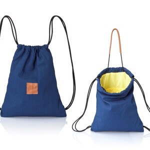 Large Blue Canvas Drawstring Backpack Purse Unisex Travel Bag Large ...