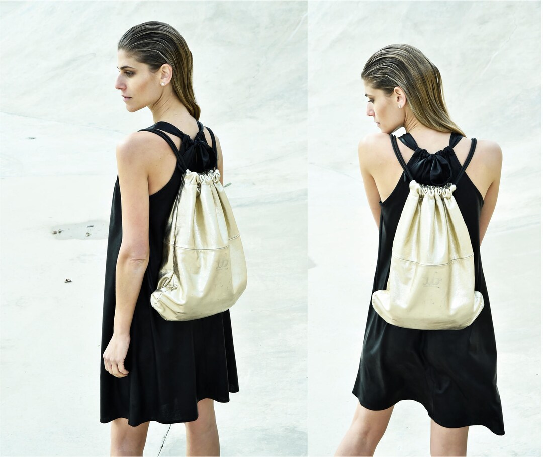 Gold Leather Backpack Purse Women, Multi-way Leather Backpack Tote SALE ...