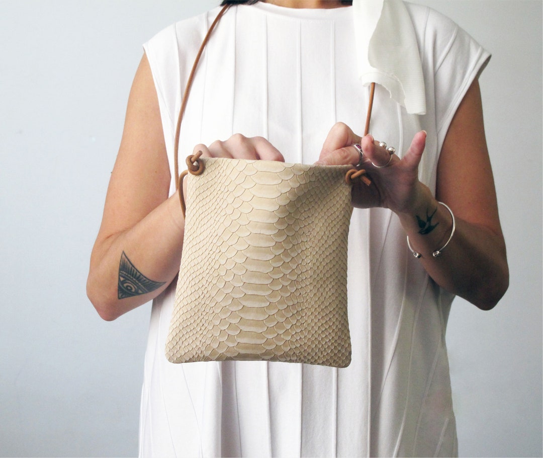 3 in 1 Cream White Python Leather Bag Small Python Leather Purse ...